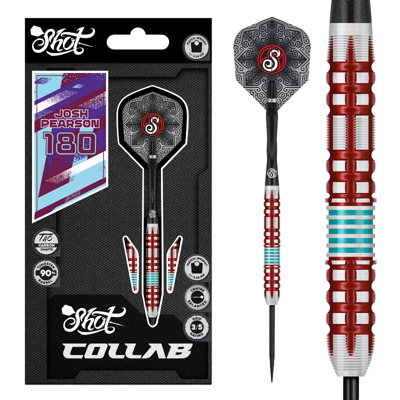 Shot Collab Josh Pearson Steel Tip Dart Set-90% Tungsten Barrels-23gm ...